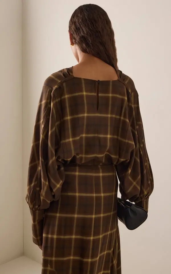 Co Draped Check Plaid Tunic Top