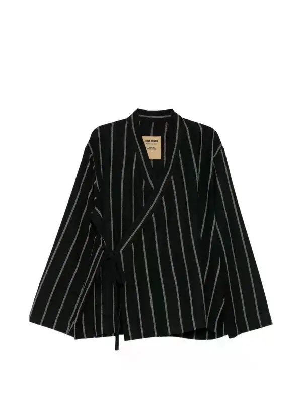 UMA WANG Wool Pinstripe Wrap Jacket - Black