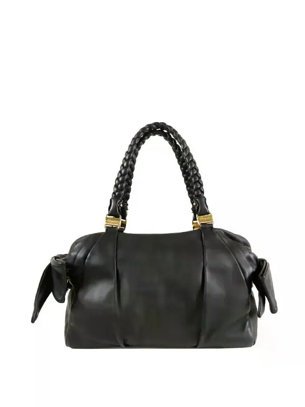 FERRAGAMO 2000-2010 Calfskin Vara Braided Handle Shoulder Bag - Black