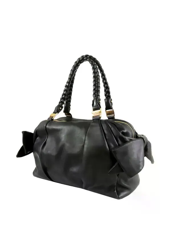 FERRAGAMO 2000-2010 Calfskin Vara Braided Handle Shoulder Bag