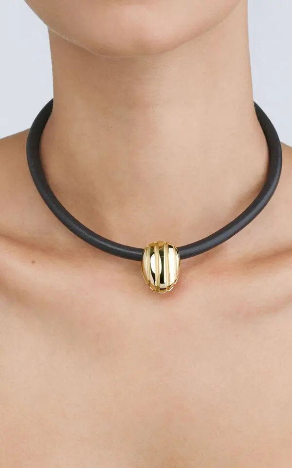 PAMELA ZAMORE 18k Yellow Clip Pendant On Leather Cord Necklace