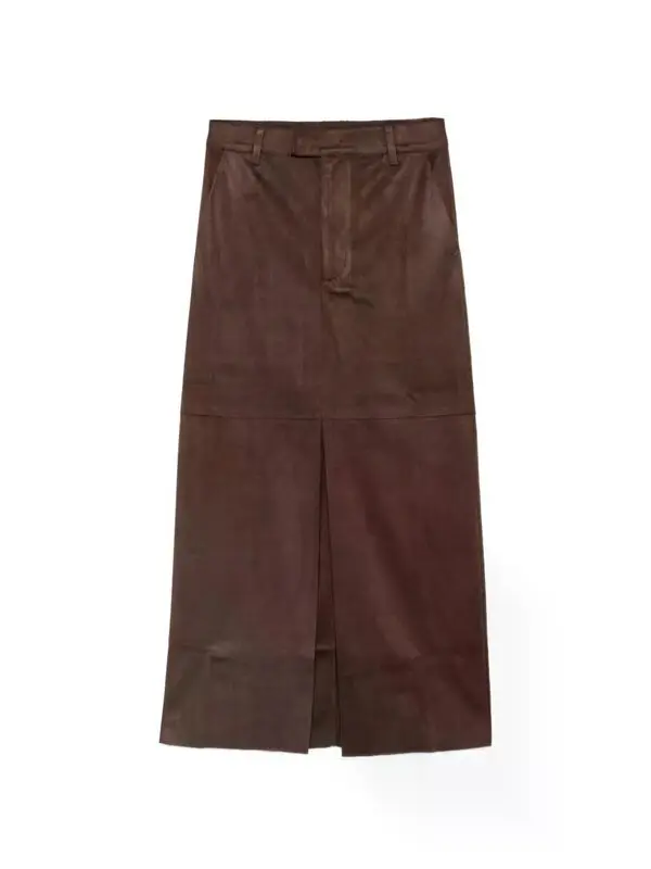 ELEH Suede-effect Front-slit Midi Skirt - Brown