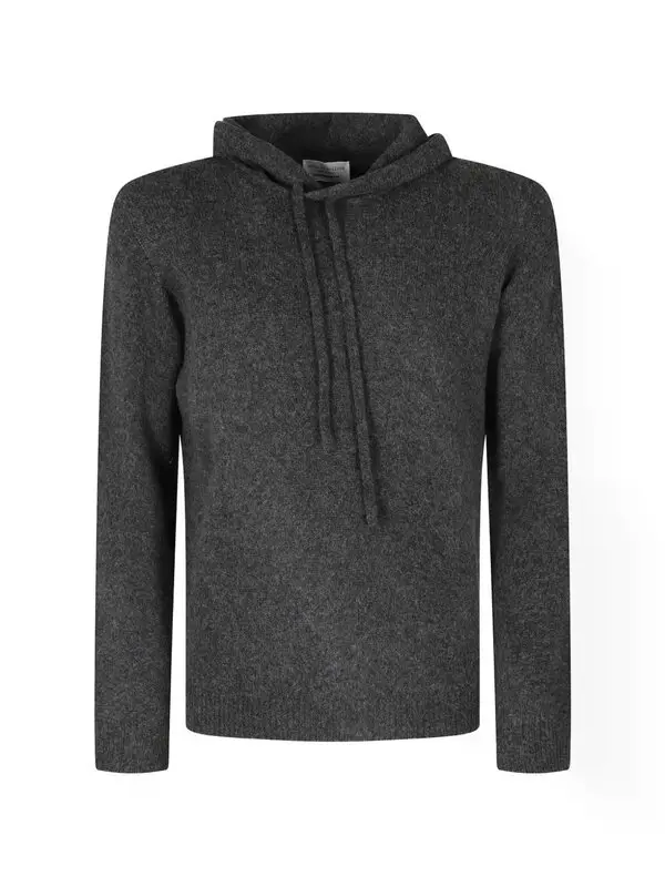 ROBERTO COLLINA Knitted Drawstring Hoodie - Grey