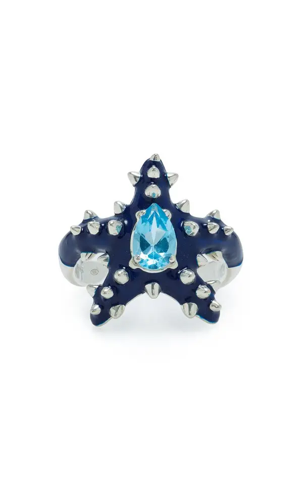 Bea Bongiasca Stella Sterling Silver Topaz And Enamel Ring
