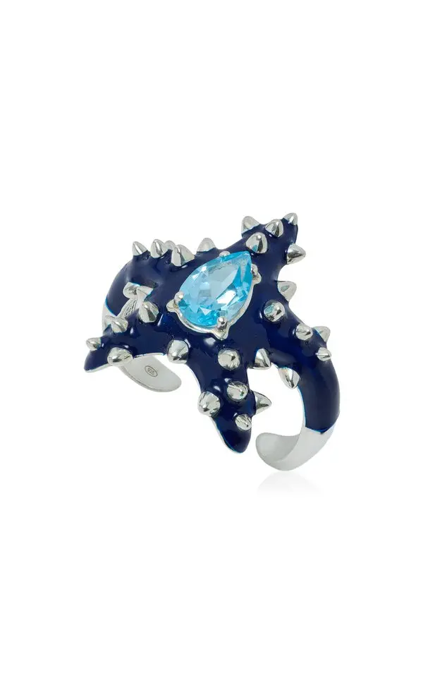 Bea Bongiasca Stella Sterling Silver Topaz And Enamel Ring