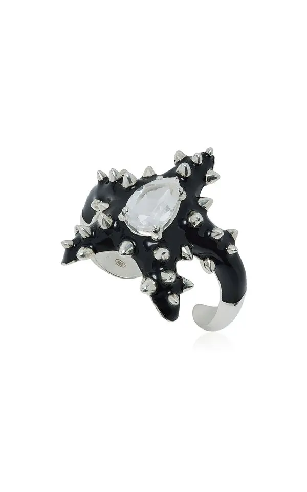 Bea Bongiasca Stella Sterling Silver Crystal And Enamel Ring