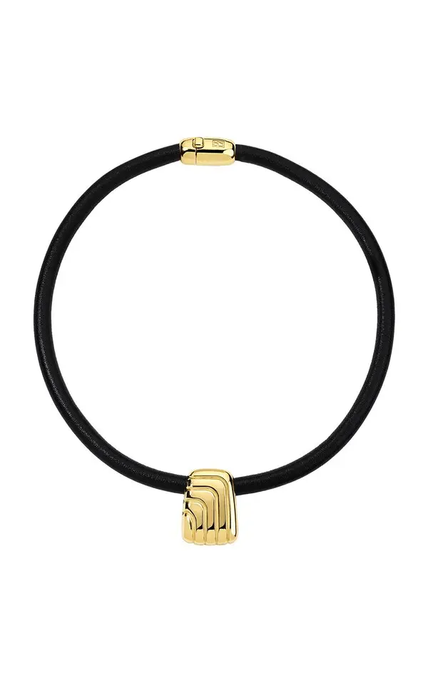 PAMELA ZAMORE 18k Labyrinth Clip Pendant On Leather Cord Necklace - Gold