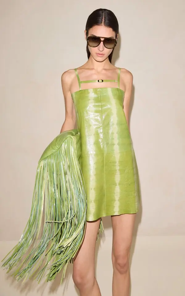 Alexis Elvie Genuine Leather Mini Dress - Green