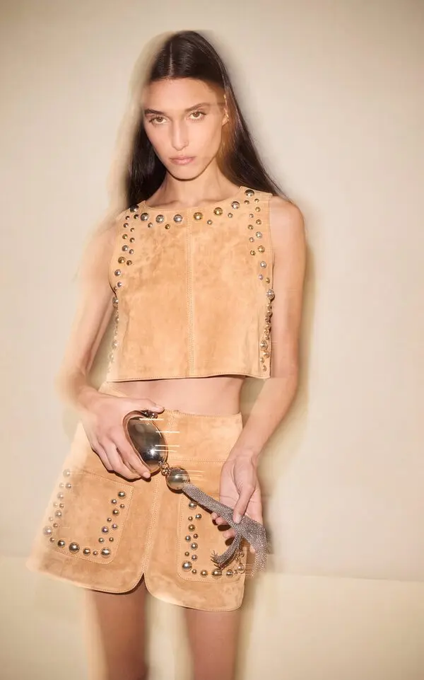 Alexis Mollie Genuine Suede Mini Skirt - Tan