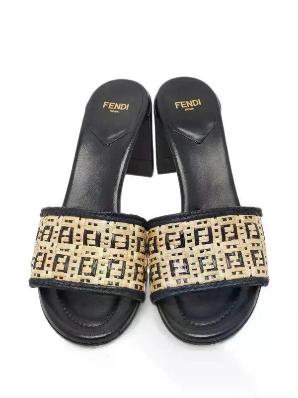Fendi Ff Motif Raffia Block Heel Sandals