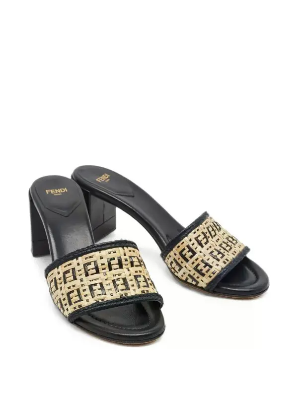 Fendi Ff Motif Raffia Block Heel Sandals