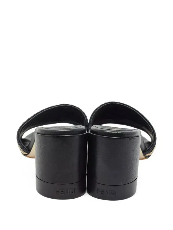 Fendi Ff Motif Raffia Block Heel Sandals