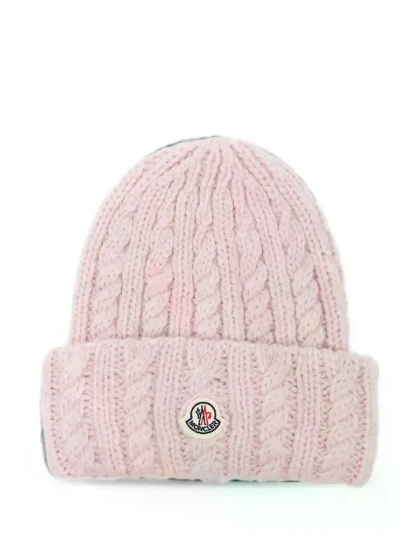 Moncler Cable Knit Beanie Hat - Pink