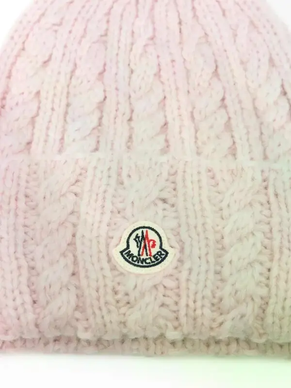 Moncler Cable Knit Beanie Hat - Pink