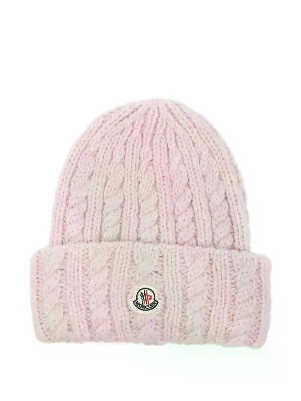 Moncler Cable Knit Beanie Hat - Pink