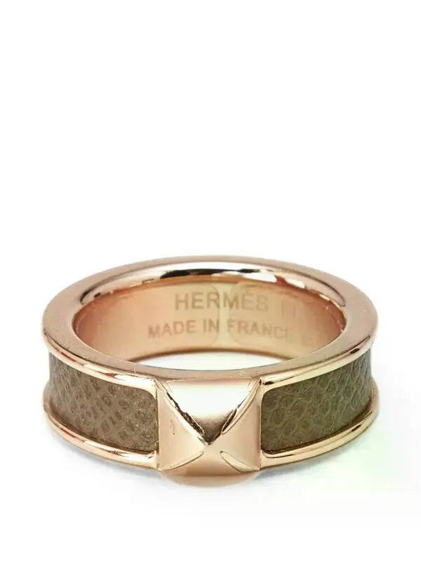 Hermès Rose Gold-tone Leather Studded Ring - Pink