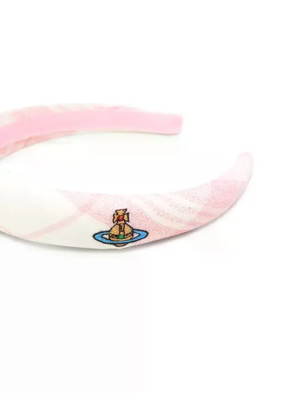 VIVIENNE WESTWOOD Orb-embroidered Checked-pattern Headband - White