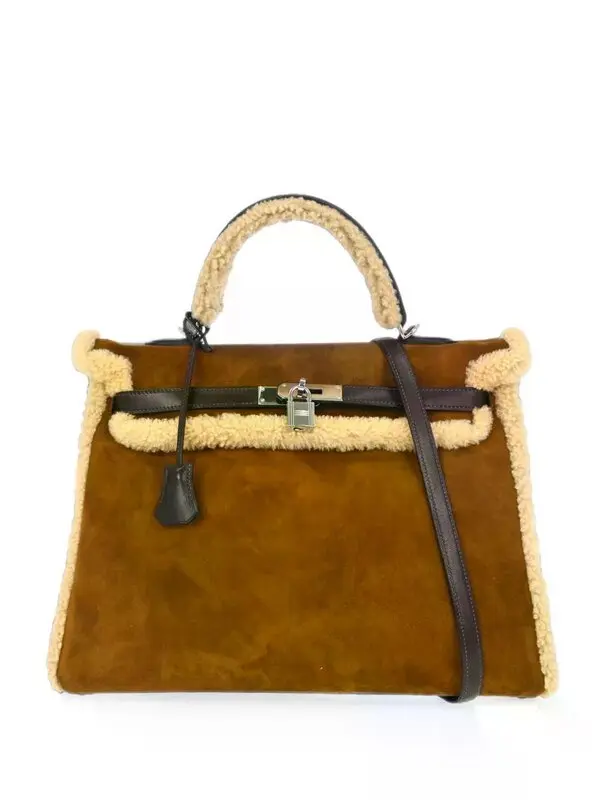 Hermès 2005 35 Kelly Shearling-trim Two-way Handbag