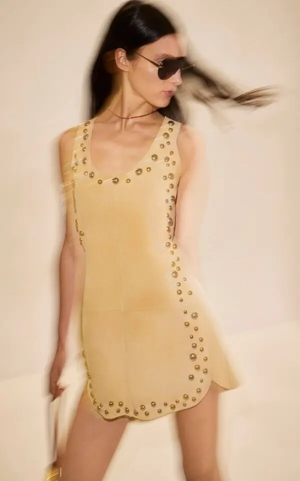 Alexis Maryn Genuine Suede Mini Dress - Tan