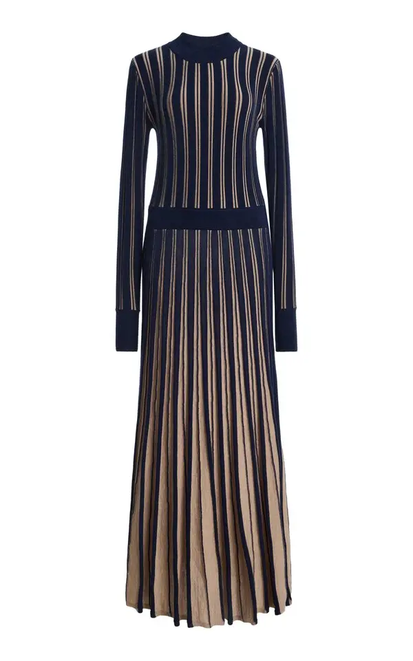 Cara Cara Mariella Pleated Wool Midi Dress - Stripe