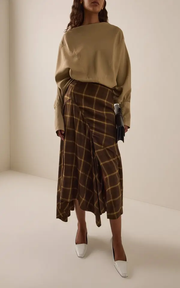 Co Asymmetric Check Plaid Full Skirt