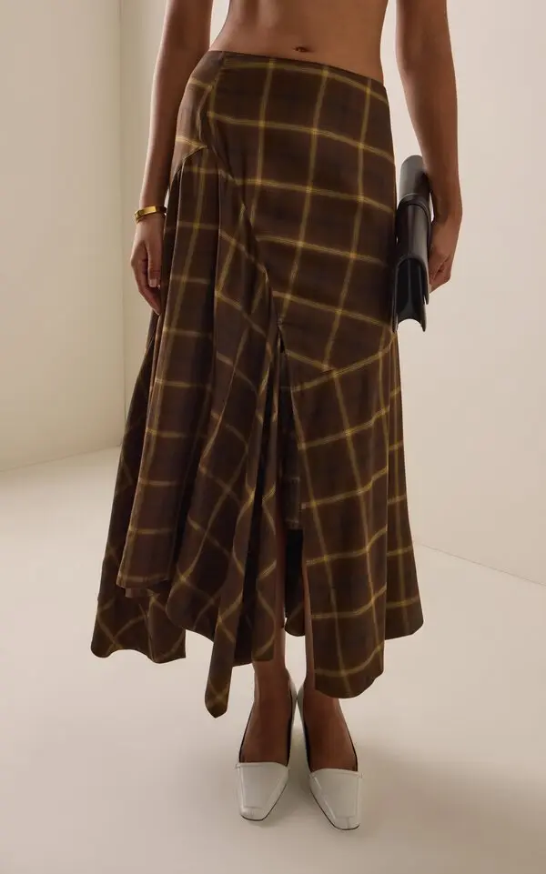Co Asymmetric Check Plaid Full Skirt