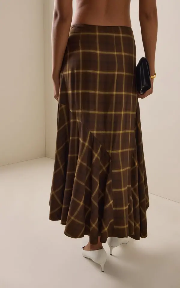 Co Asymmetric Check Plaid Full Skirt