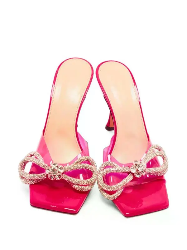 Mach & Mach Double Bow Crystal-embellished Stiletto Sandals - Pink