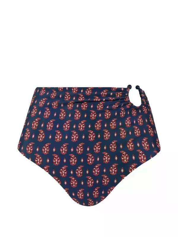 Johanna Ortiz Paisley-print High-waist Bikini Bottoms - Blue