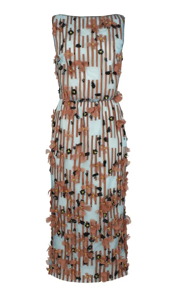 Rachel Comey Chelsea Midi Dress With Embroidered Floral Appliques