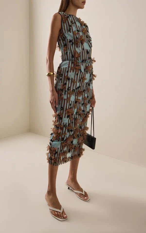 Rachel Comey Chelsea Midi Dress With Embroidered Floral Appliques