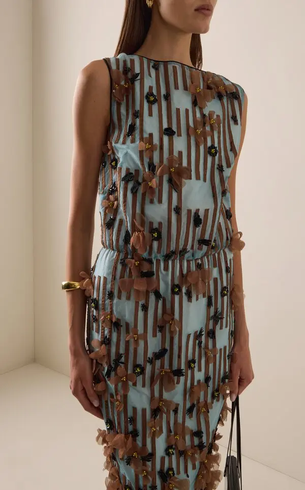 Rachel Comey Chelsea Midi Dress With Embroidered Floral Appliques