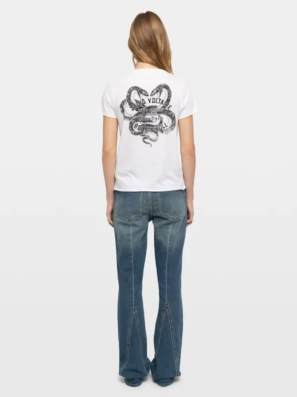 Zadig&Voltaire Short Sleeve Henley T-shirt With Snake Print And Rhinestones