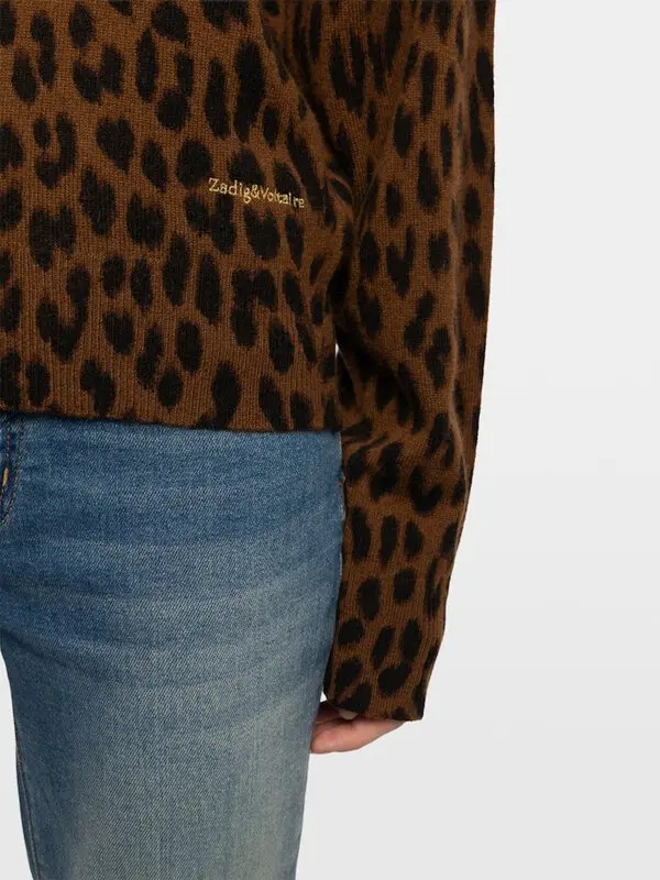 Zadig&Voltaire Soulo Leopard Print Wool & Cashmere Crew Neck Sweater