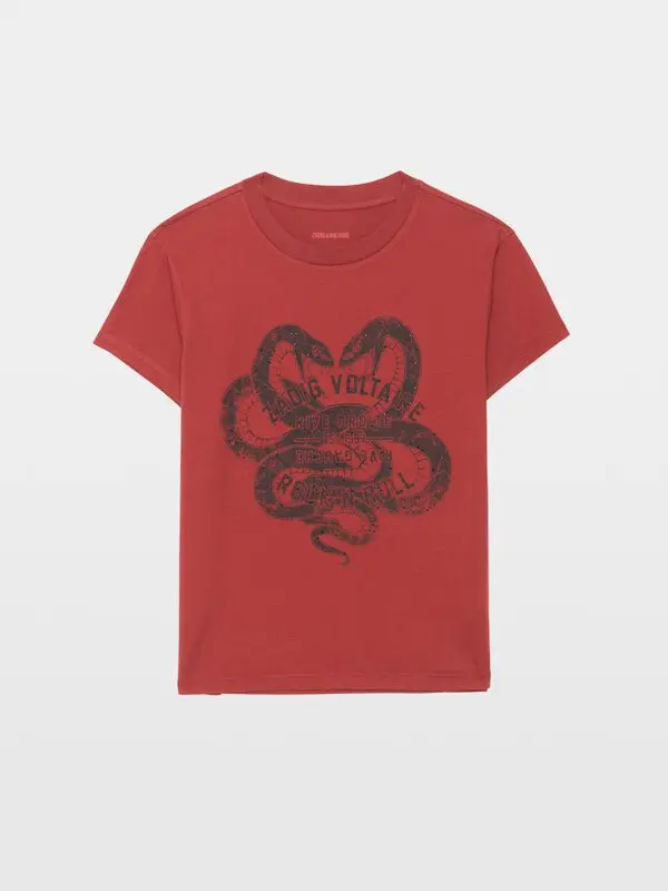 Zadig&Voltaire Walk Cotton T-shirt With Snake Print And Rhinestones
