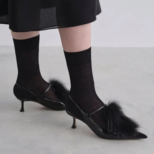 Fendi Calfskin Slingback Heels With Fox Fur Detail