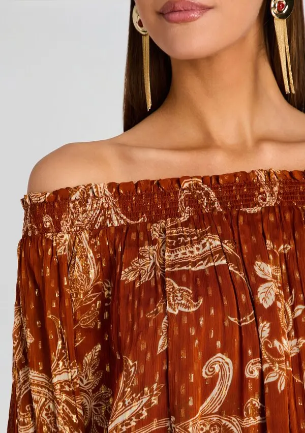 Hemant & Nandita Leya Smocked Off Shoulder Top
