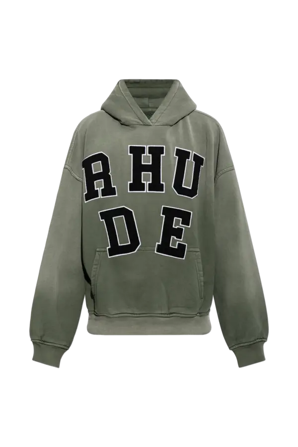 Rhude Logo Terry Applique Hoodie - Green