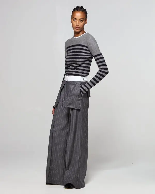 Serena Bute Wool Pinstripe Inside Out Trouser - Grey