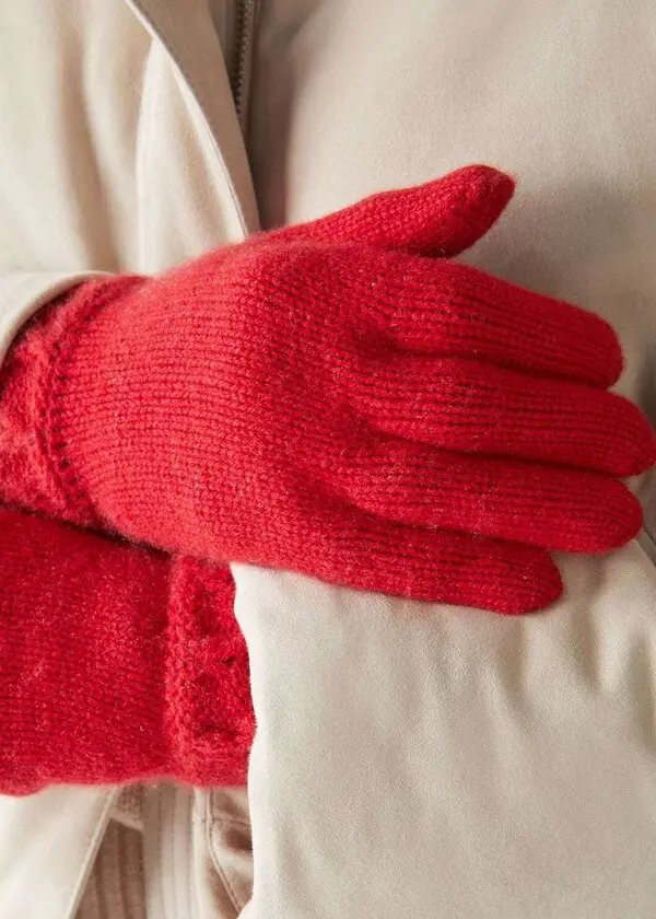 Loro Piana Five-finger Knitted Gloves With Decorative Cuffs - Candy Apple Red