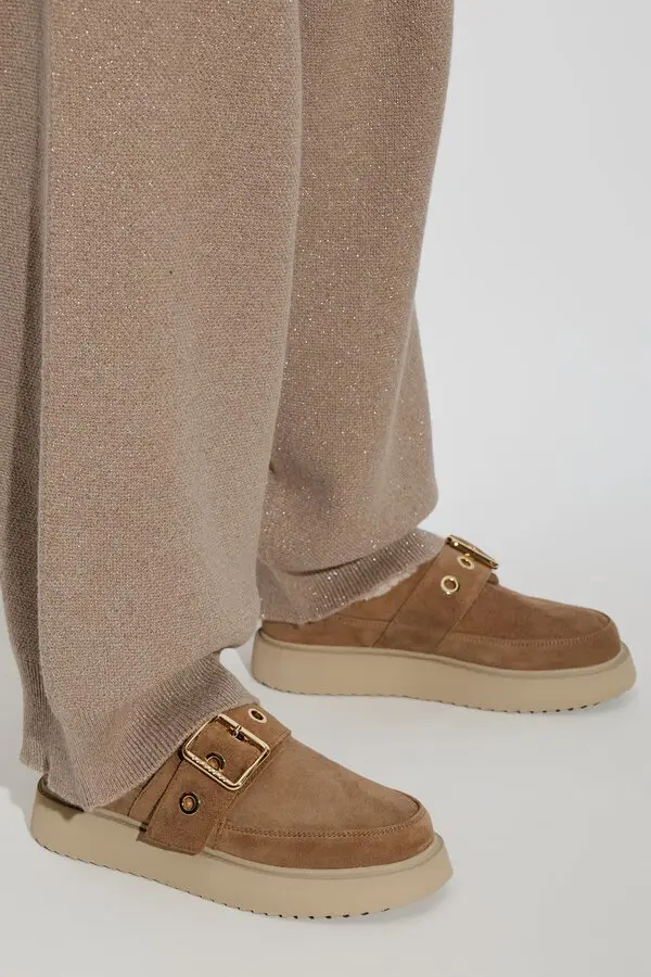 Inuikii Micro Buckle' Suede Mules With Faux Fur Lining