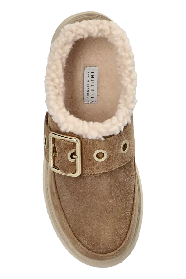 Inuikii Micro Buckle' Suede Mules With Faux Fur Lining