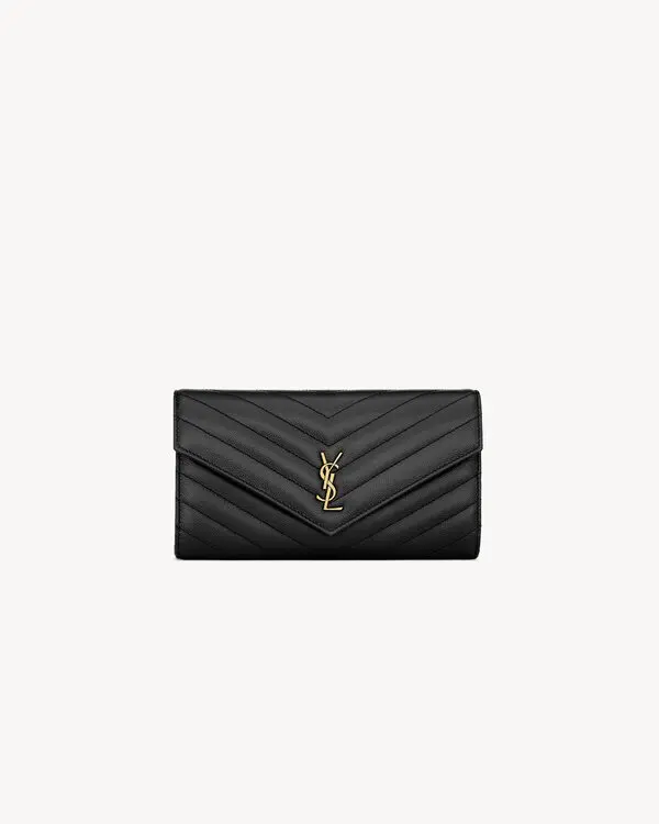 Saint Laurent Cassandre Matelassé Large Flap Wallet In Grain De Poudre Leather - Black
