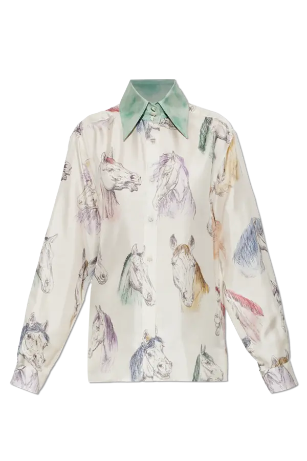 Moschino Silk Shirt With Print - Cream