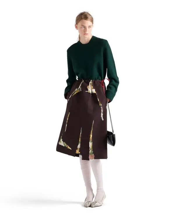 Prada Bonded Gabardine Skirt With Devoré Effect