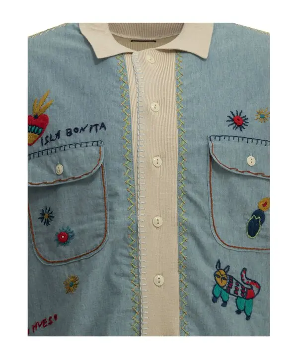 Kapital Knit X Chambray Polo Shirt Isla Bonita' Casual Shirt - Beige