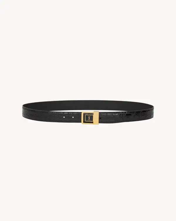 Saint Laurent La 66 Belt In Crocodile-embossed Leather