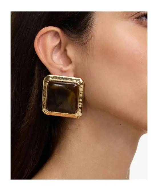 SELF-PORTRAIT Square Enamel Stud Earrings