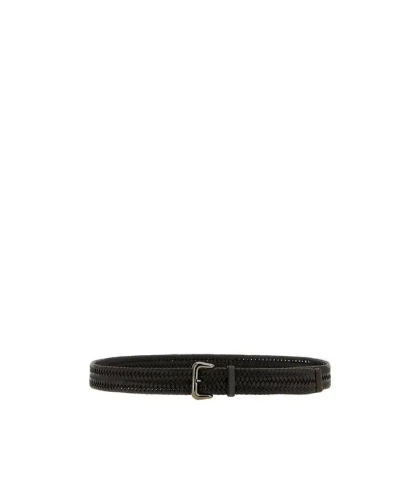 Brunello Cucinelli Stretch Braided Leather Belt - Black