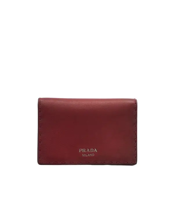 Prada Antiqued Leather Card Holder - Ruby Red